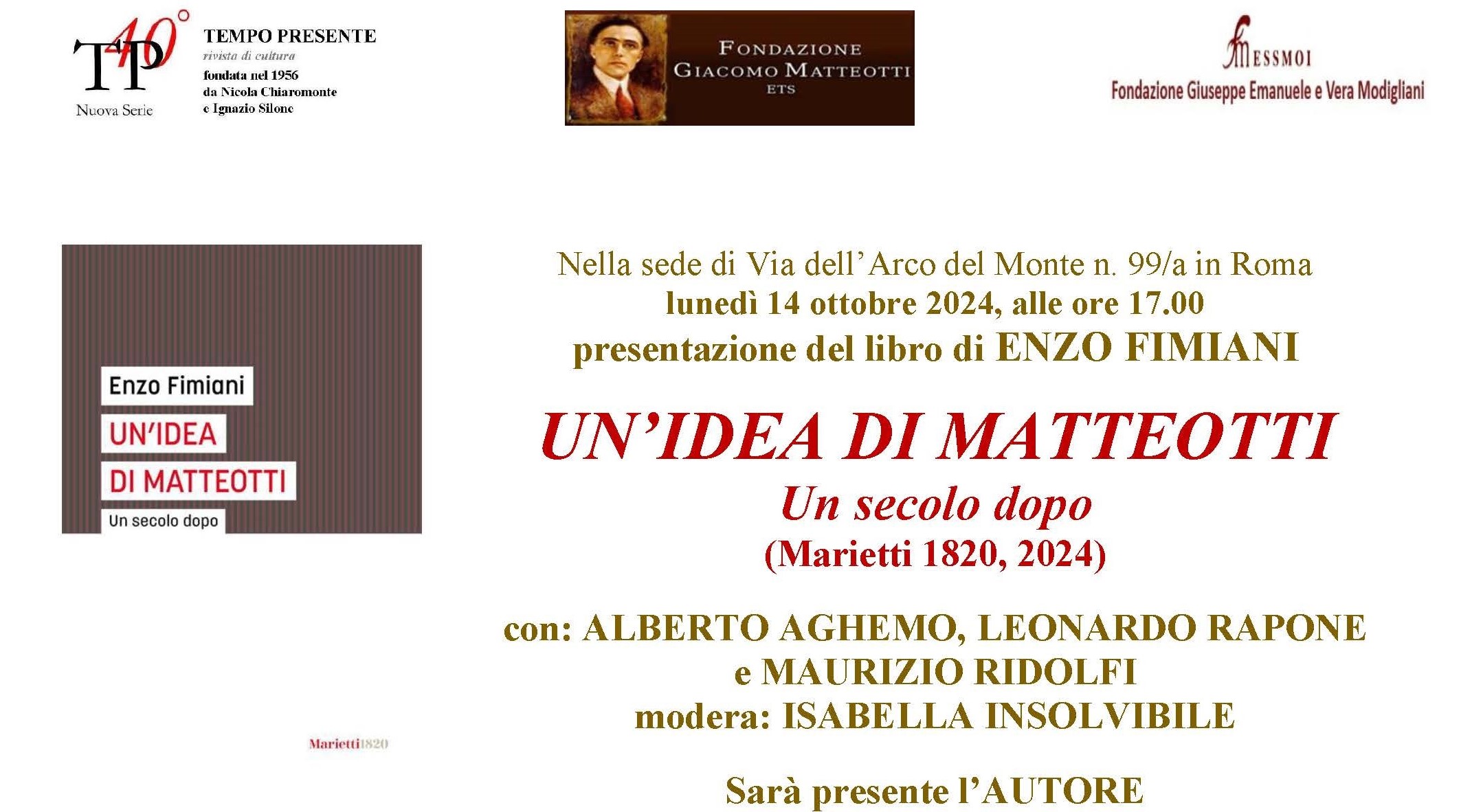 Lunedì 14 ottobre 2024 alle 17:00, nella sede di via dell’Arco del ...